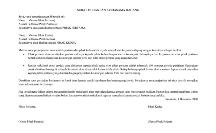 15 Contoh Penulisan Surat Perjanjian Kerjasama Dari Berbagai Bidang Bisnis