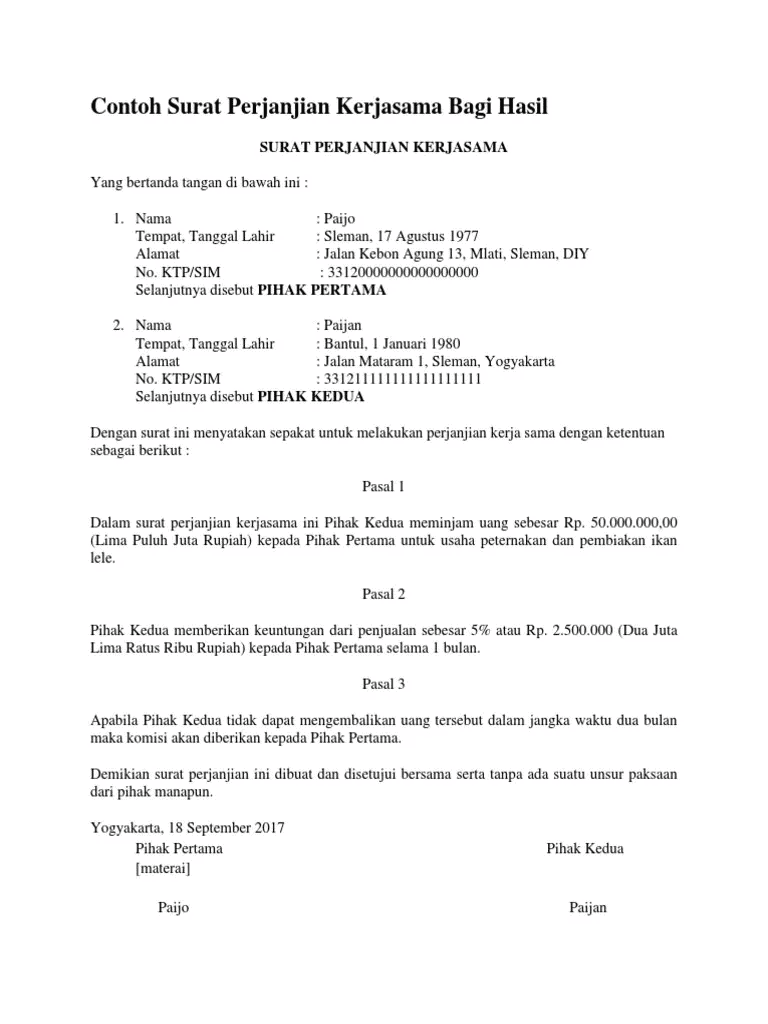 Contoh Surat Perjanjian Kerjasama Perusahaan Pdf Perumperindo Co Id