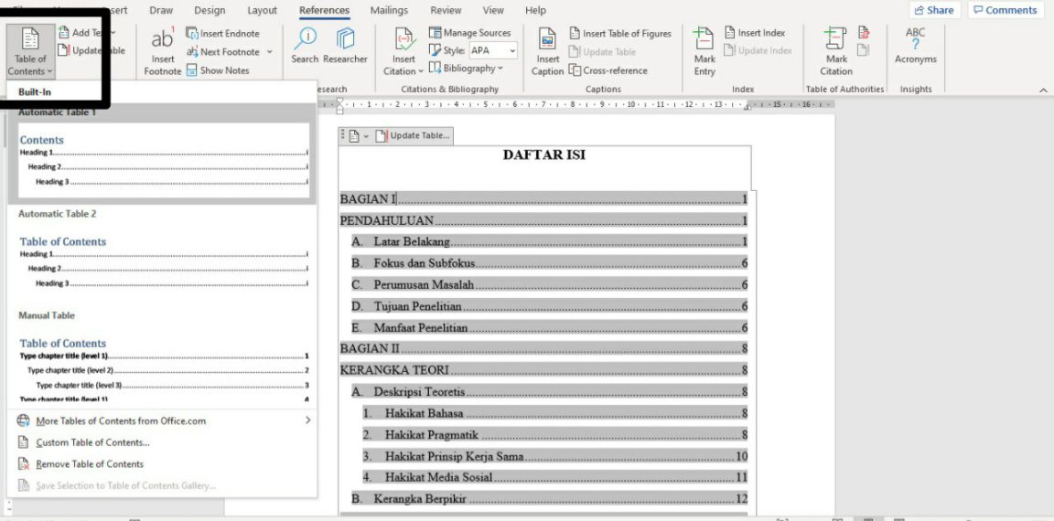 Cara membuat daftar isi pada Microsoft Word