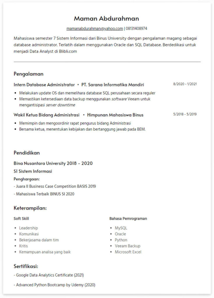 7+ Contoh CV ATS yang Patut Dicontoh! - Best Seller Gramedia