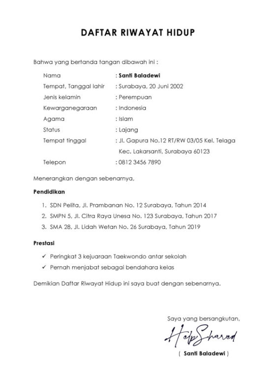 15 Contoh Daftar Riwayat Hidup Word untuk Lamaran Kerja